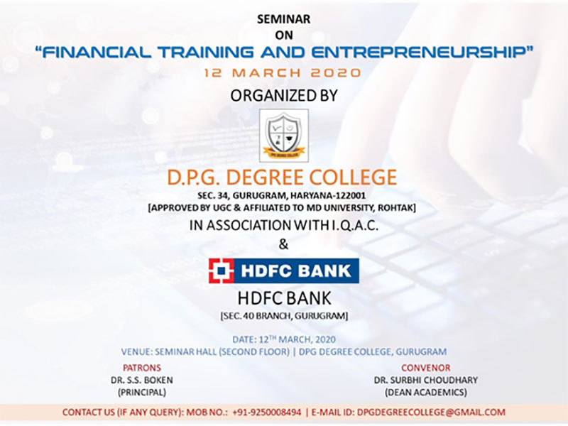 DPG Degree College Seminar on“Financial Training and Entrepreneurship ...